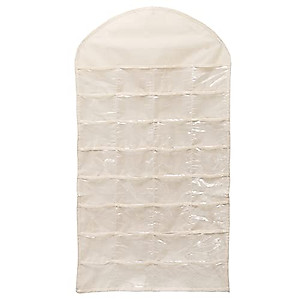 Foraineam 4 Pcs Hanging Jewelry Organizer, 32 Pockets 18 Hook and Loops Double Sided Jewelry Display Storage Bag, Travel Jewelry Organizer Holder for Necklace Bracelet Earring Ring Chain Knitting Tool