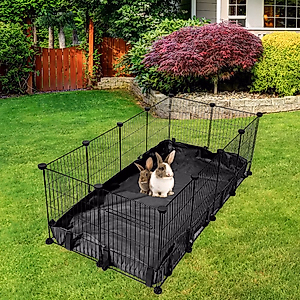 CheeFun Guinea Pig Cages: 8 Sq Ft Expandable Small Animal Cage for Rat Rabbit Ferret Bunny Chinchilla Hedgehog Lizard Indoor Outdoor - 12pcs Pet Panels (Black)