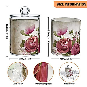 ALAZA 2pcs Vintage Rose Flower Butterfly Qtip Holder Dispenser 14 oz Bathroom Storage Clear Apothecary Jars Containers Cotton Ball,Cotton Rounds,Floss Picks, Hair Clips, Food