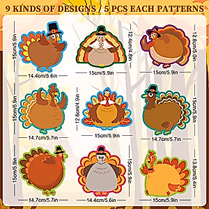Whaline 45Pcs Thanksgiving Turkey Cutouts with 100Pcs Glue Points 9 Style Cartoon Turkey Pattern Paper Cut-Outs Bulletin Board Paper Cutting Decor for School Classroom Thanksgiving Party Supplies