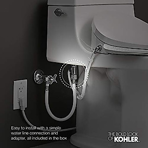 KOHLER 27142-CR-0 PureWash E700 Elongated Heated Bidet Toilet Seat with Remote Control, Bidet Warm Water, Adjustable Bidet Sprayer for Existing Toilets, White