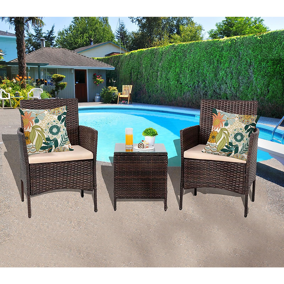 Jartinle Boho Flowers Leaves Outdoor Pillow Covers 16x16 Inch Set of 2 Waterproof Decorative Floral Square Outdoor Pillows for Patio Furniture Couch Bench Chair