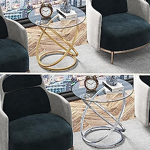 OIOG Glass Round End Table, Living Room Side Table for Small Space, Modern End Table with Tempered Glass Tabletop, Contemporary Side End Table, Chrome Finish