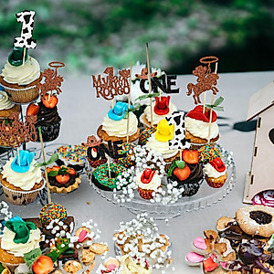 24Pcs Cowboy 1st Birthday Cupcake Toppers Glitter First Birthday Hat Cowboy One Cake Decorations for Western Theme Baby Shower Kids Boys 1st Birthday Party Supplies Brown