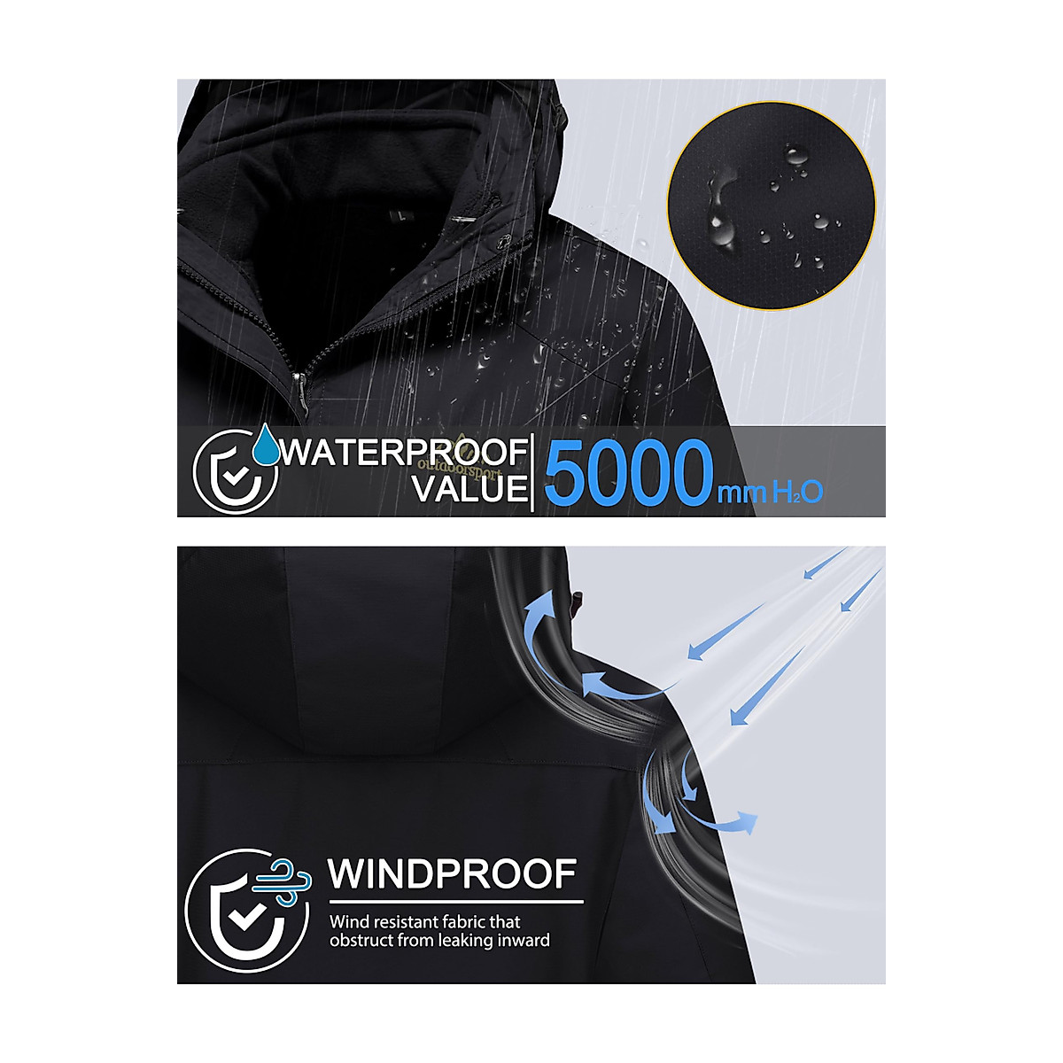 MAGCOMSEN Women Ski Jacket Waterproof Winter Jackets for Women Outdoor Snow Windbreaker Jacket Skiing WWomens Jackets Pure Black XL