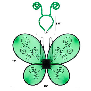 Funcredible Green Bug Wings and Antenna Headband - Fly Wings - Mantis Antenna Headband - Fly Costume - Insect Costume for Kids and Adults