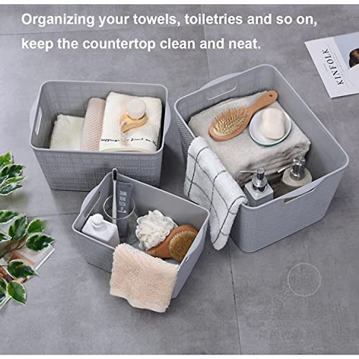 AYSUM 8 Pack Plastic Weave Basket, Plastic Baskets for Organizing, Plastic Storage Organizer Basket for Shelves, 10" x 6.5" x 5.5"