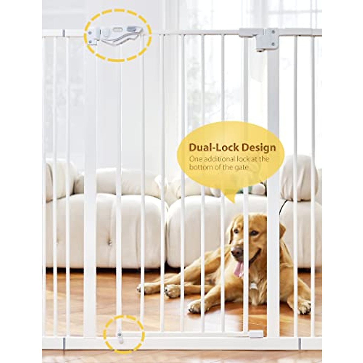 InnoTruth 29"- 39.6“ Baby Gate for Doorways and Stairs, 36" Extra Tall No Drill Wall Protected Dog Gate, 45cm Wide Walk Thru Auto Close Metal Child Gate, Easy to Install and One-Hand Opening, White