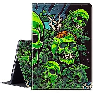 BPQOJB Case for Galaxy Tab S8 Plus/S7 FE/S7 Plus with Adjustable Stand & Auto Wake/Sleep Smart Protect Cover Case for Samsung Galaxy Tab S8 Plus/S7 FE 5G/S7 Plus 12.4 inch - Green Forest Skull