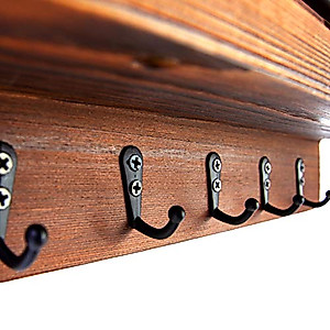 Ripple Creek Key Holder for Wall and Mail Shelf, Decorative Wooden Wall Rack for Keys, Letters, Bills - Pine Wood Unique and Industrial Decor, Perfect for Entryway, Kitchen (Brown, Large)
