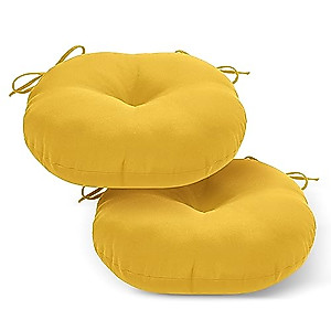 LOVTEX Bistro Chair Cushions Set of 2, Outdoor Round Chair Cushions 15 Inch, Waterproof Round Outdoor Cushions with Ties, Yellow Outdoor Chair Cushions for Patio Furniture