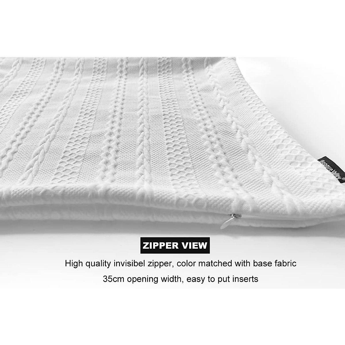 Booque Valley Pack of 2 Decorative Throw Pillow Covers, Ultra Soft Modern Braid Patterned Square White Cushion Covers Stretchy Pillow Cases for Sofa Couch Bedroom(18 x 18 inch, White)