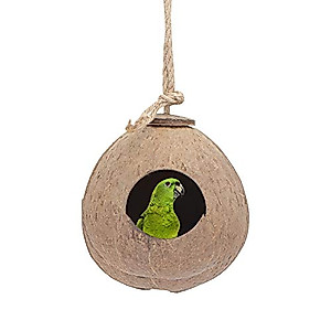 TEHAUX 1Pc Coconut Shell Bird Nest Bird House Bed pet Hanging Bed Bird hut Winter Hanging Birds House Outdoor Bird House Hideaway Bird Toy Birds Perch nests Wooden Decorate Rope