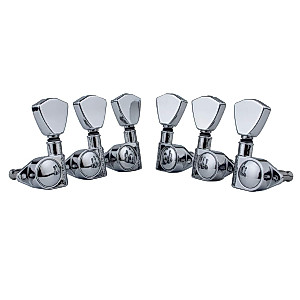 Guyker Guitar Machine Heads (3L + 3R Handed) – 1:21 Sealed Tuners Tuning Key Pegs with Trapezium Button Replacement for Electric, Folk or Acoustic Guitars – Chrome, GK104