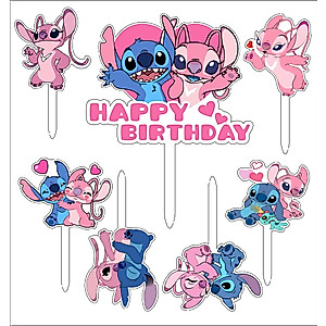 Acrylic Pink Lilo and Stitch Happy Birthday Cake Topper, Lilo Smash Cake Topper, Stitch Party Supplies