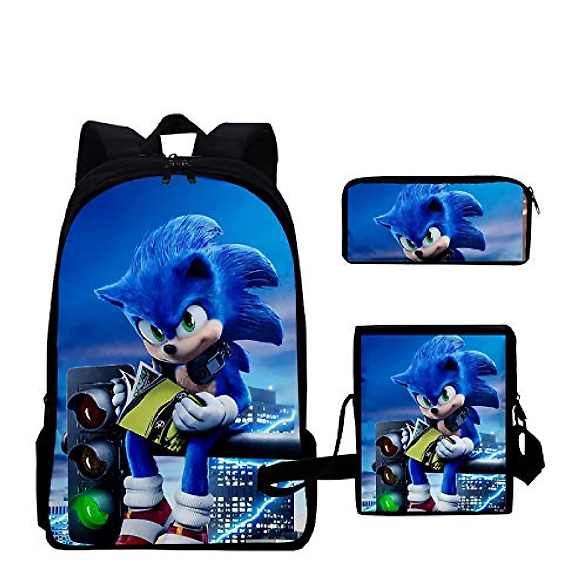 SUONI 3 Pcs Backpack Set for Boys Girls Adult,Backpack with Shoulder Bag Pencil Case 1, One Size