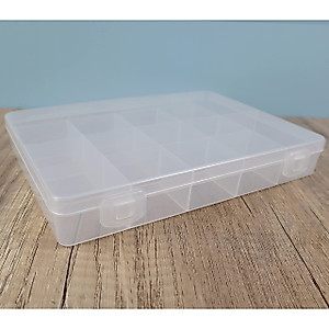 EIKS Plastic Compartment Organizer Box Case with 15 Grids for Beads Jewelry Fishing Tackles Metal Parts Accessories Screws Button, Size 9x6.7x1.4inch