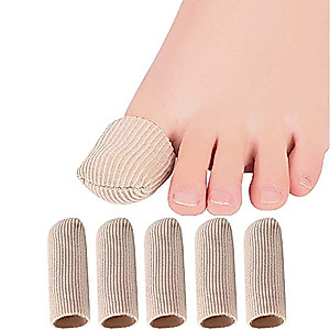 5 Pieces Gel Toe Protectors, Fabric and Silicone Caps, Toe Sleeves Support Toe Tubes for Arthritis, Hammer Toe, Corn Blister, Friction and Rubbing (L Size)