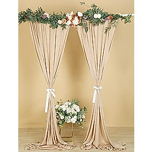 Cytdkve 2 Panels 4.8 Feet x 10 Feet Beige Velvet-Like Wedding Backdrop Curtain Drapes, Silky Soft Window Curtains Panels for Wedding Ceremony Birthday Party Decorations