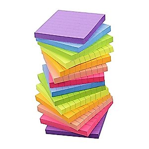 Lined Sticky Notes 3x3 inch Bright Colors Self-Stick Pads 14 Pads/Pack 80 Sheets/Pad Total 1120 Sheets