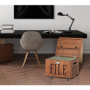 TQVAI Bamboo File Cabinet with Wheels, Hanging Letter Legal Document Folder, Mobile Filing Storage Box for Home Office, Coffee Brown