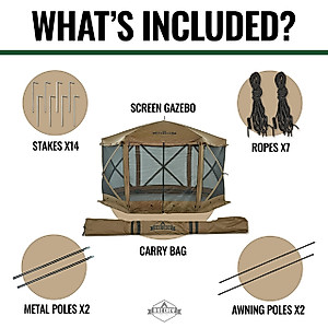 Hike Crew 12’x12’ Pop-Up Gazebo Screen Tent | 6-Sided Outdoor Canopy Shelter w/Built-in Zippered Wind Panels, Built-in Awning, Stakes, Ropes & Carry Bag for Camping & Sports | UV Resistant SPF 50+