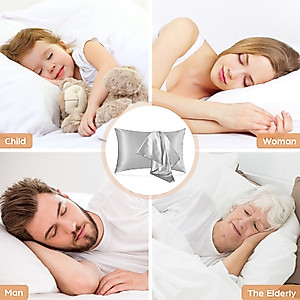 Veaken Silk Pillowcase for Hair and Skin, 2 Pack 100% Mulberry Silk Pillowcase 25 Momme, 600 Thread Count, Both Side Pure Silk Pillow Cover with Hidden Zipper (Gray, Queen 20''×30'')