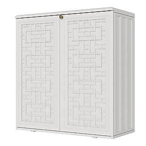 Mrosaa Storage Box Outdoor Caninet,Resin Indoor Storage Box Waterproof Outdoor Storage Cabinets for Patio/Garden/Backyard, Size 34.3''L*15''W*36.2''H(White)