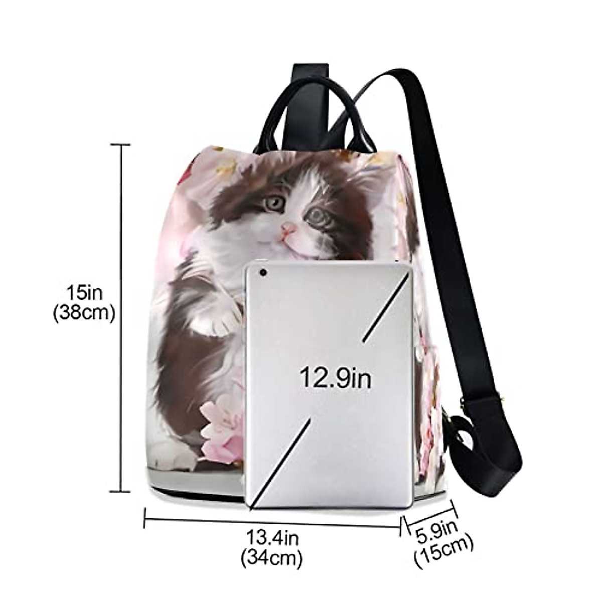 Mcyhzjd Backpack Purse, Kitten Cat with Cherry Blossom Anti-theft Casual College School Ladies Fashion Shoulder Bag