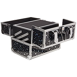 Joligrace Makeup Train Case Portable Cosmetic Box 2 Trays with Mirror Lockable for Makeup Nail Tech and Beauticians Traveling Makeup Storage Organizer - Black Star
