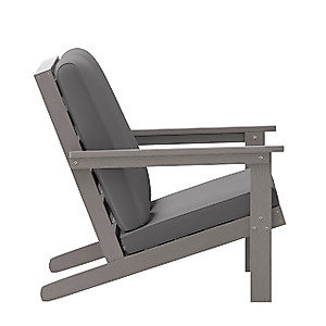 Merrick Lane Riviera Adirondack Style Deep Seat Patio Loveseat with Cushions - Gray Poly Resin Frame - Gray All-Weather Cushions - Indoor/Outdoor