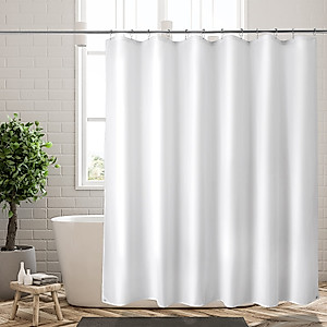 Titanker Fabric Shower Curtain Liner Washable, 70 x 72 Inches, White Shower Liner Fabric with 2 Magnets, Bathroom Polyester Shower Liner Waterproof Soft Lightweight, White