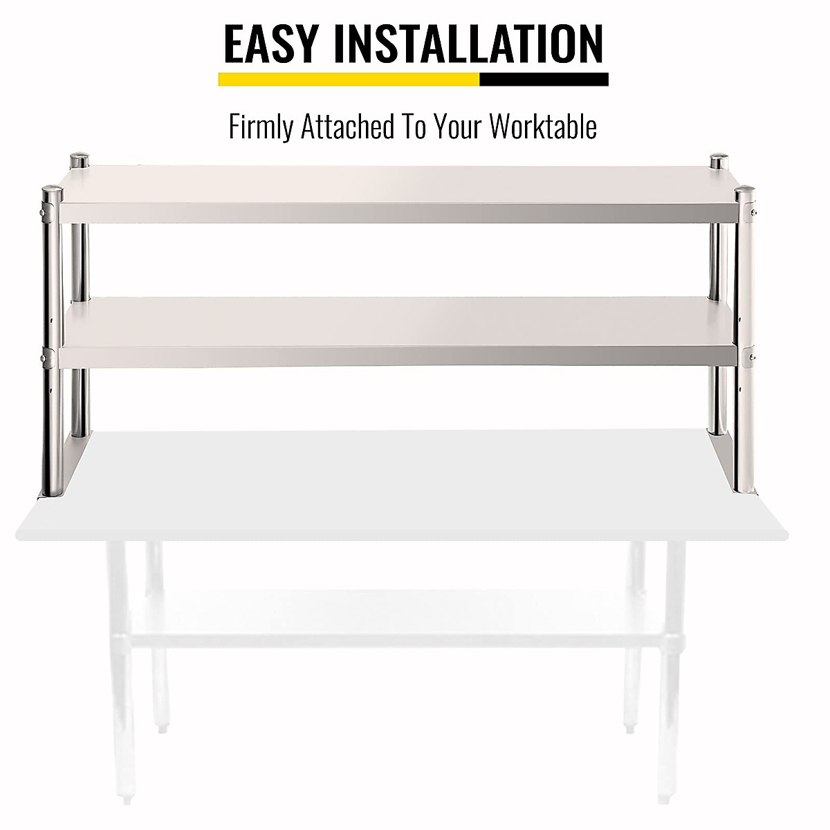 VEVOR Double Overshelf, Double Tier Stainless Steel Overshelf, 60 in. Length x 12 in. Width Double Deck Overshelf, Height Adjustable Overshelf for Prep & Work Table in Kitchen, Restaurant and Workshop