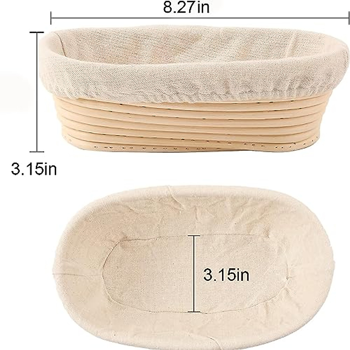 8 Inch Oval Premium Bread Proofing Basket Set - Authentic Natural Rattan, Optimal Size, Easy Clean, Ideal for Sourdough, Dye-Free.GEPAS (8in)