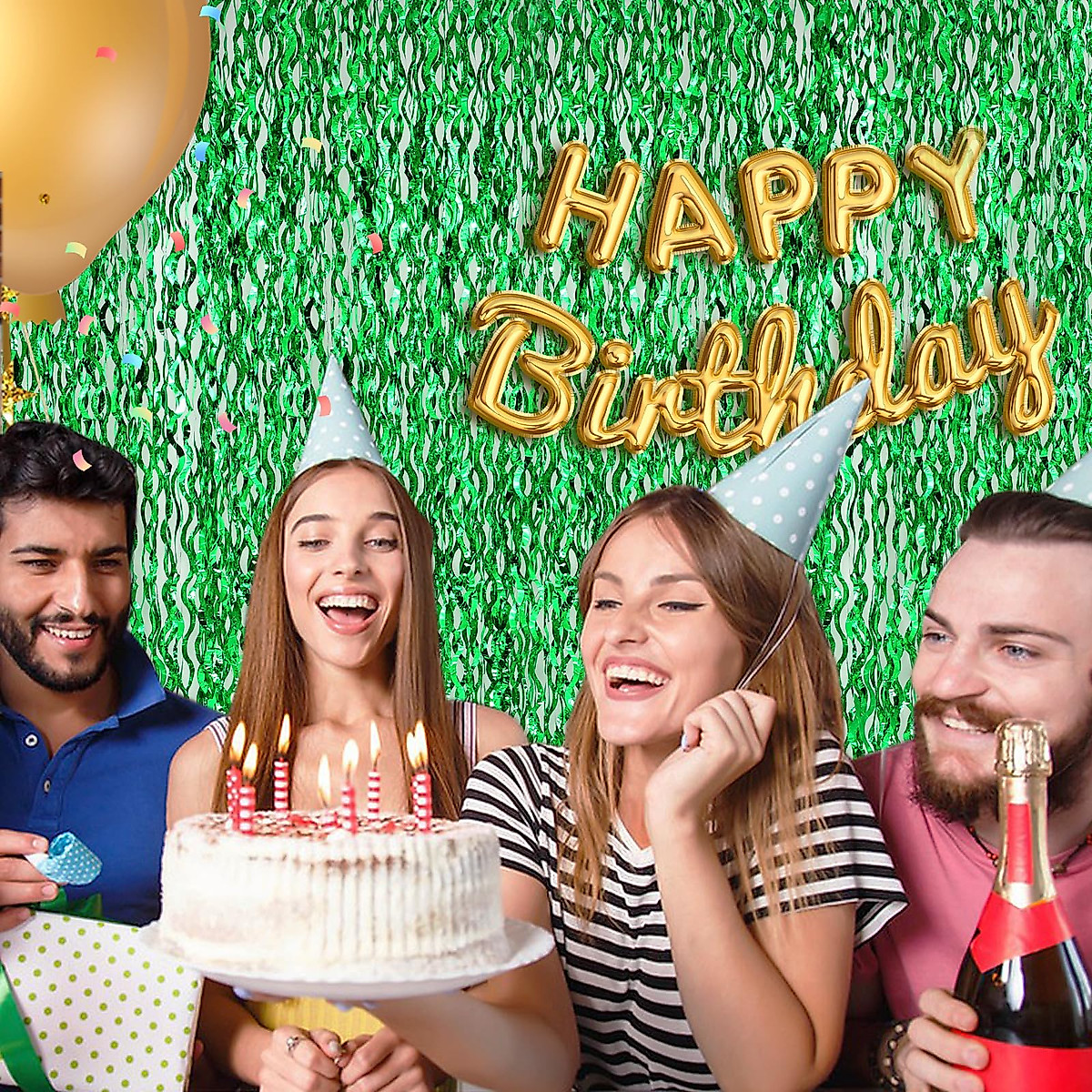 Green Fringe Curtain Party Streamers 2Pack 3.3x6.6 Ft Foil Fringe Backdrop Curtains for Birthday Wedding Bridal Baby Shower Holiday Tinsel Streamers Green Party Christmas Decorations Door Streamers