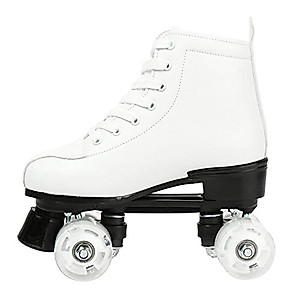 Gets Women's Roller Skates PU Leather High-top Roller Skates Four-Wheel Roller Skates Shiny Roller Skates for Girls Unisex (White Flash Wheel,US: 6)