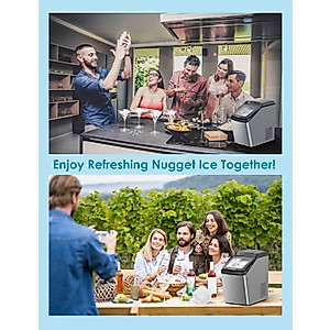 Oraimo Nugget Ice Maker, Ice Makers Countertop, 26 Lbs/Day Tooth-Friendly Chewable Ice with Self-Cleaning & Auto Water Refill, Sonic Pebble Ice Maker Machine for RV, Home and Kitchen, Silver