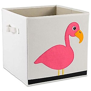 E-Living Store Collapsible Storage Bin Cube for Bedroom, Nursery, Playroom and More 13x13x13" - Flamingo