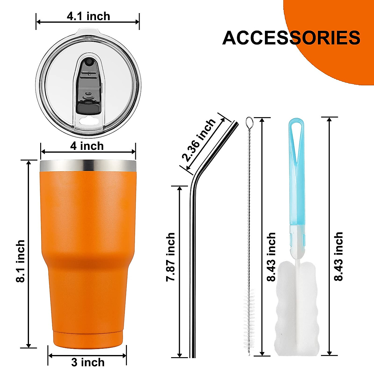 COMOOO 30oz Tumbler Stainless Steel Insulated Tumbler with Lid Double Wall Vacuum Coffee Cup Large Travel Mug for Hot and Cold Drinks, Home, Office, School,Party (Orange, 4 Pack)