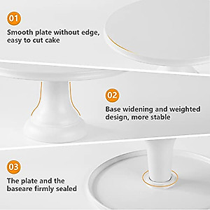ECOWAY Round Cake Stand 9.84 Inch with Cake Spatula, White Bamboo Cupcake Stand, Dessert Display Plates for Snacks and Cookies, Candy Dish for Birthday Parties, Weddings, Baby Shower and Other Events