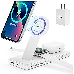 10000mAh for MagSafe Battery Pack, 5 in 1 Foldable Mag Safe Charger Stand for Apple iPhone 14 13 12 Pro Max Plus Mini, Apple Watch, AirPods, Compact Apple Travel Charger for MagSafe Charging