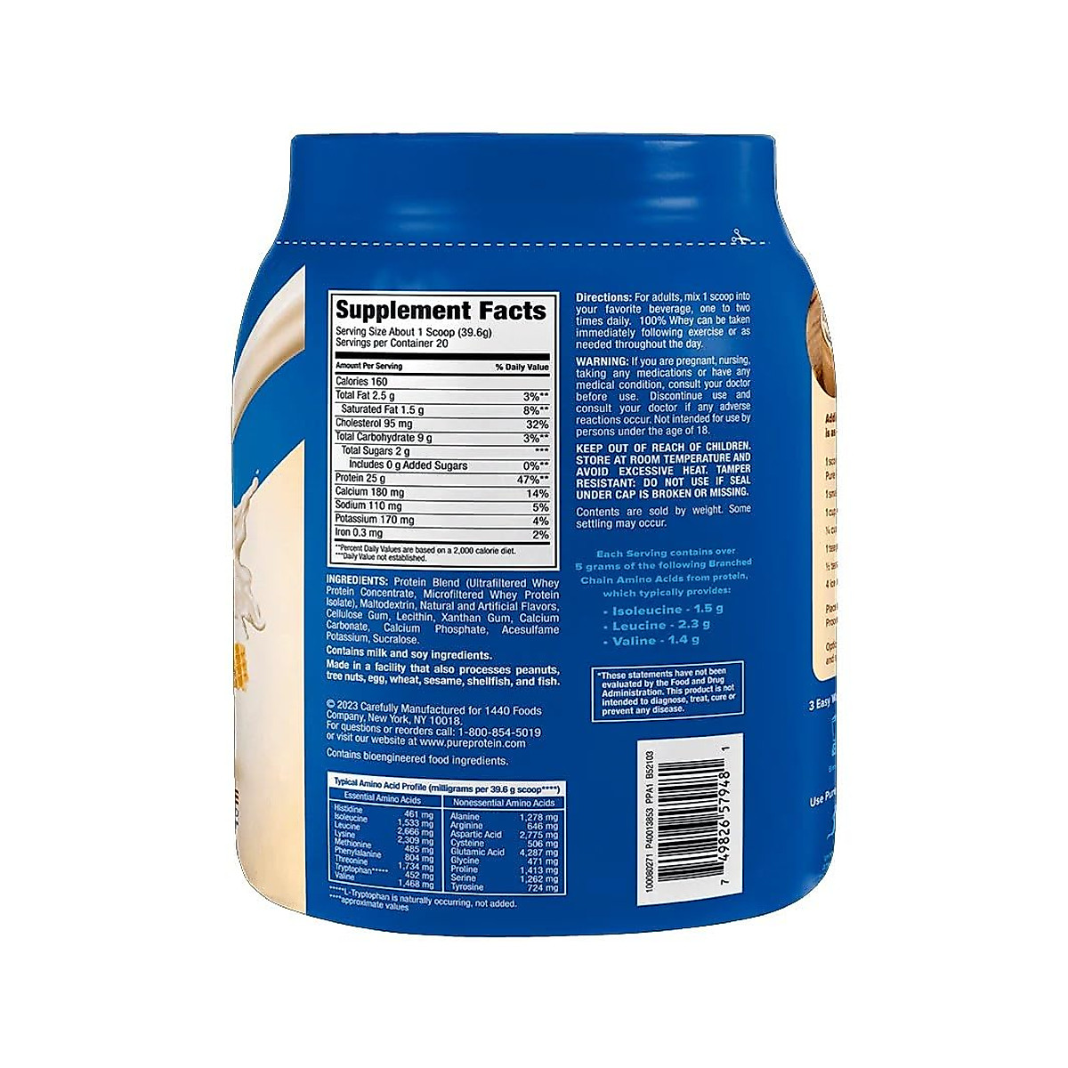 Pure Protein Powder, Natural Whey, High Protein, Vanilla, 1.6 lbs
