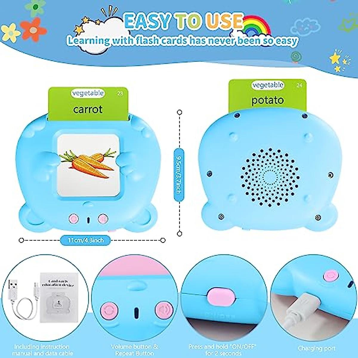 Hsxfl Toddler Toys Gifts for 2 3 4 5 Years Old Boys and Girls, 224 Sight Words Talking Flash Cards, Autism Sensory Toys for Autistic Children, Learning Montessori Toys, Speech Therapy Toys (Blue)