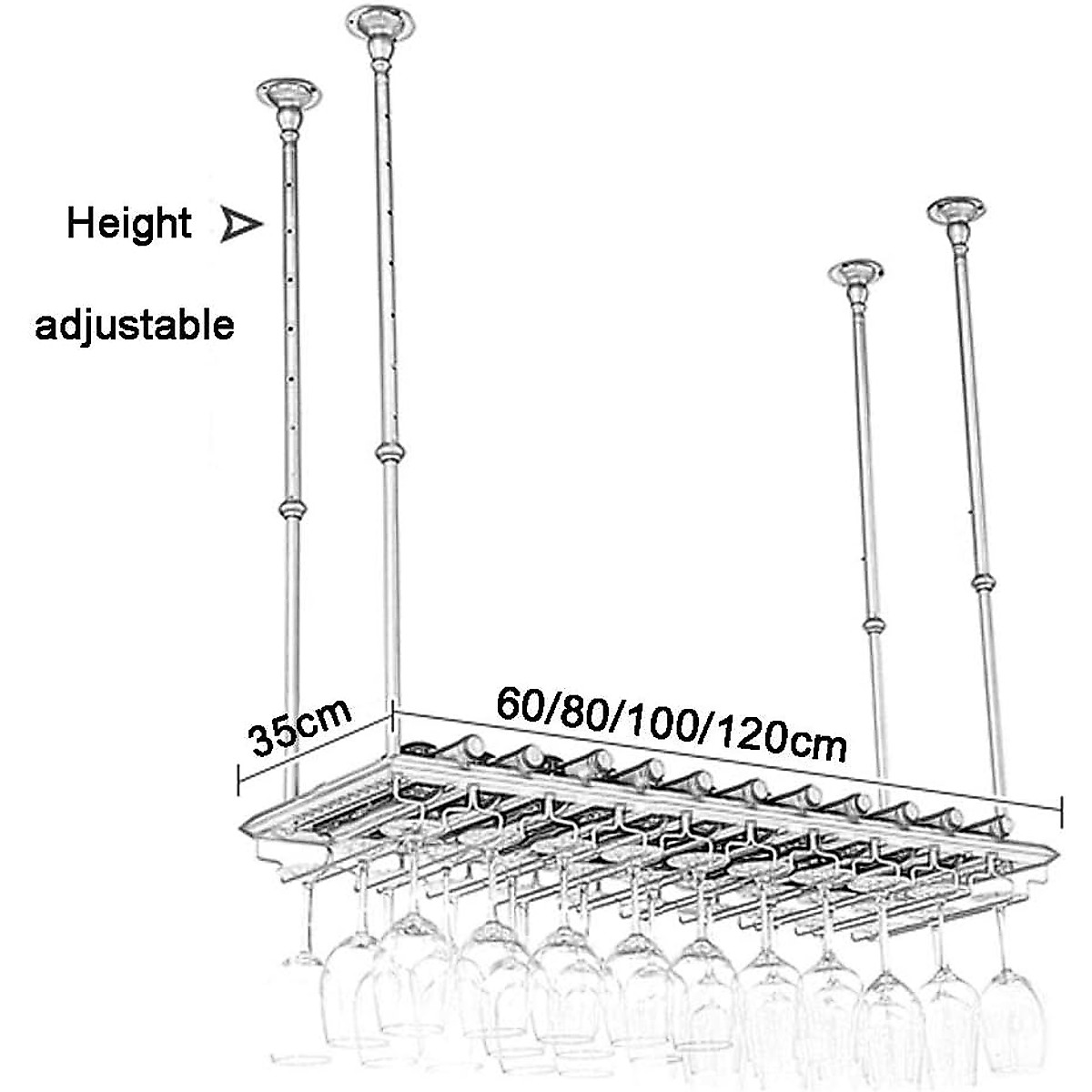 Wine Racks Ceiling Metal Wine Bottle Holder Hanging Stemware Glass Holder Storage Rack Home & Kitchen Decor, Save Space, for Bars, Restaurants