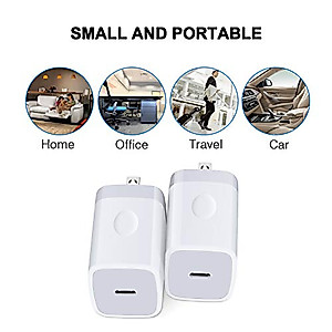 20W PD Fast USB C Wall Charger Block Compatible iPhone 14 13 12 11 Mini Pro Max Plus SE XS XR X 8 Pad, Samsung, Pixel 7 6, 2Pack USB C Power Adapter Charger Plug Brick Cube Type C Charging Box Base