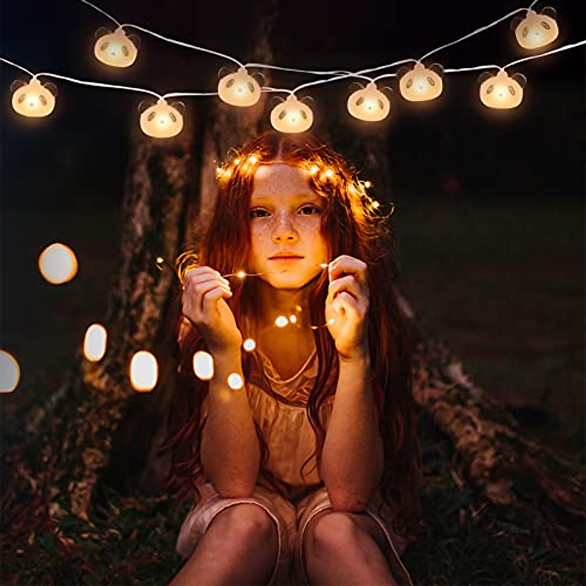 Uonlytech Panda Shape String Light Battery Operated Decorative String Lamps Cute Panda Hnaging Light for Bedroom Garden Parties Wedding Holiday