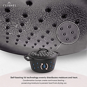 Cuisinel Cast Iron Dutch Oven - 3-Quart Deep Pot + Lid + Pan Scraper + Handle Covers - Large Pre-Seasoned Cooker for Baking Bread, Soup, Frying - Indoor/Outdoor Kitchen, Camping, Fire, BBQ Cookware