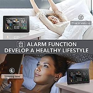 Weather Station Wireless Indoor Outdoor Thermometer, Humidity Temperature Monitor with Atomic Clock, Weather Forecast, Calendar and Alarm, Adjustable Backlight
