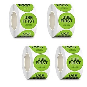 Zzunkn 2000 PCS Use First Stickers, 1.5 Inch Inventory Control Labels, Permanent Adhesive Restaurant Quality Food Labels Circle Label Dot Labels- 500 Stickers Per Roll (Green)