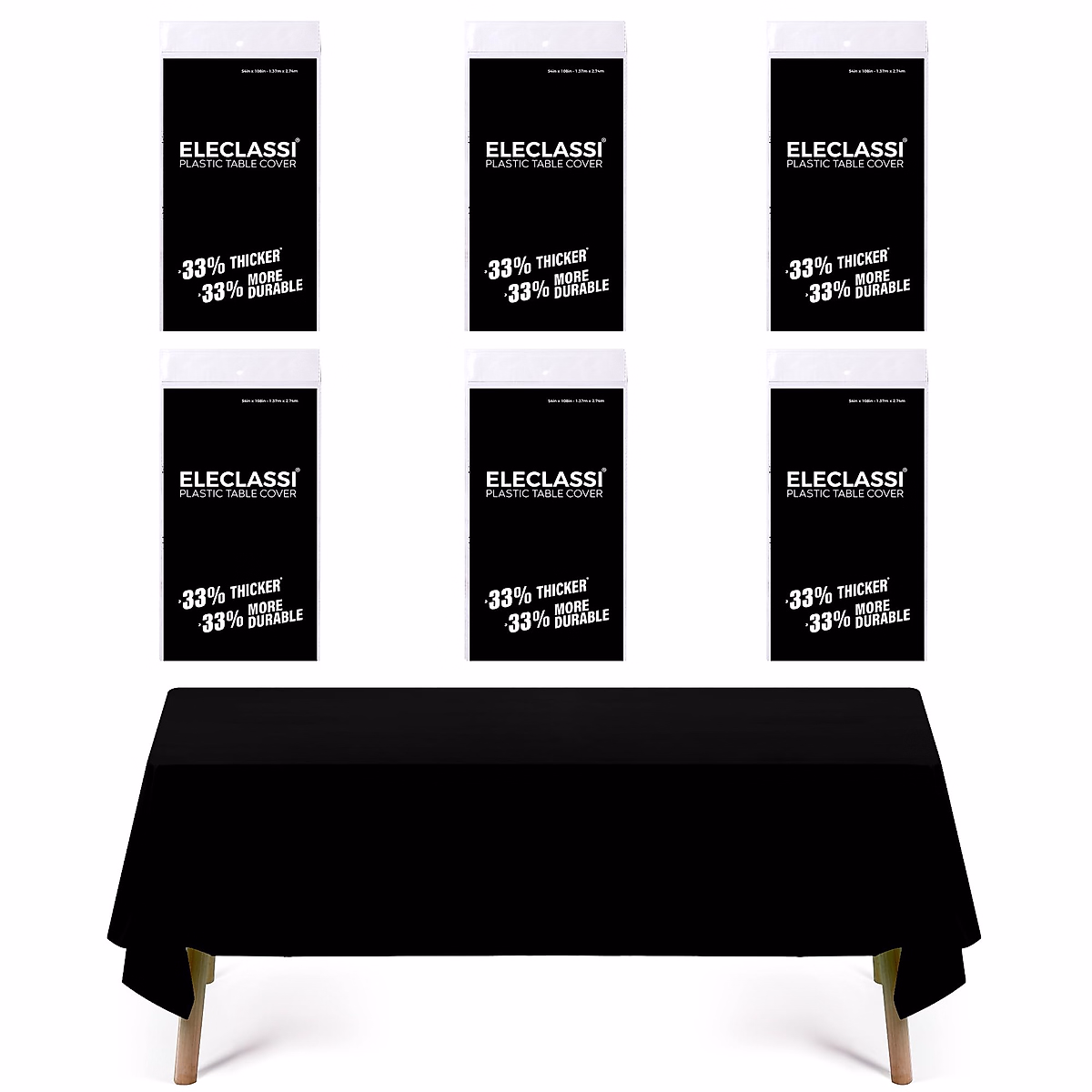 Black 6 Pack Premium Disposable Plastic Tablecloth 54 x 108 In - Plastic Table Cloths for Parties Disposable Tablecloth for Rectangle Table Up To 8 Ft - Rectangle Tablecloth - Black Plastic Tablecloth